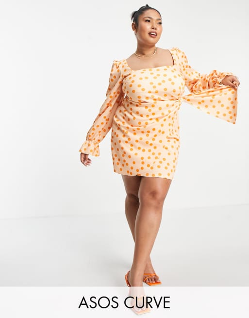 Asos Design Curve Square Neck Long Sleeve Wrap Mini Dress In Floral
