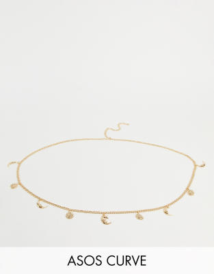 ASOS DESIGN Curve sun and moon chain waist and hip belt in gold | ASOS
