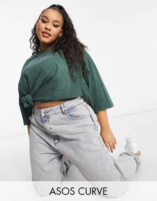 Asos Design Curve Super Oversize T Shirt Mit Ziernaht In Verwaschenem