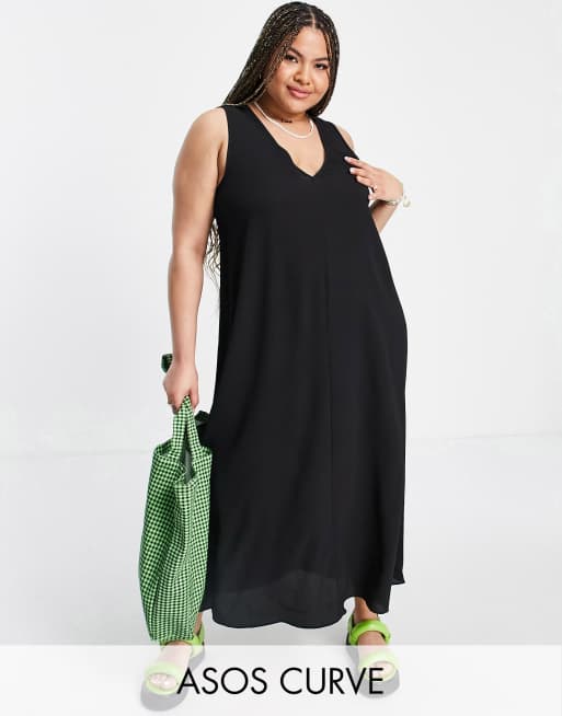 Asos Design Curve Tief Ausgeschnittenes Maxikleid In Schwarz Asos