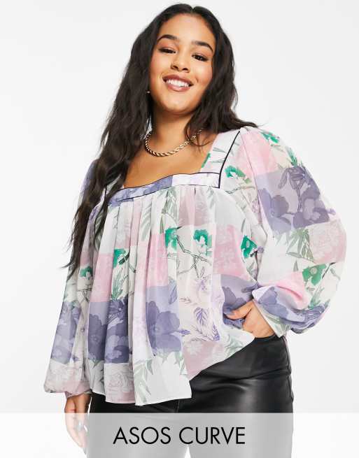 Asos Design Curve Top à Encolure Carrée Avec Manches Ballon Et