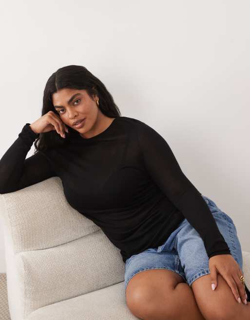 ASOS DESIGN Curve - Top en maille douce au toucher transparente froncé ...