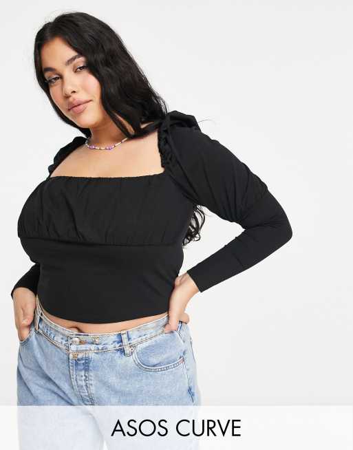 Asos Design Curve Top Manches Longues Avec Buste Froncé Et Encolure