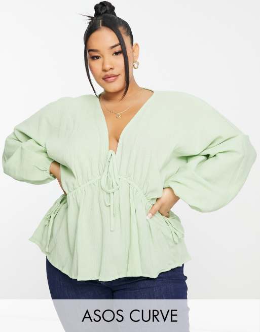 Asos Design Curve Top Naturellement Froissé Avec Liens Sur Les Côtés