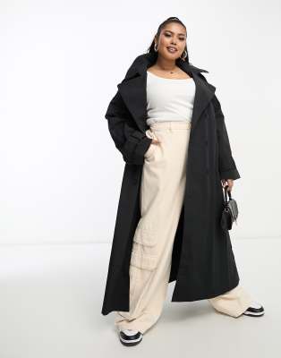 ASOS DESIGN Curve - Trench-coat sportif avec capuche amovible - Noir | ASOS