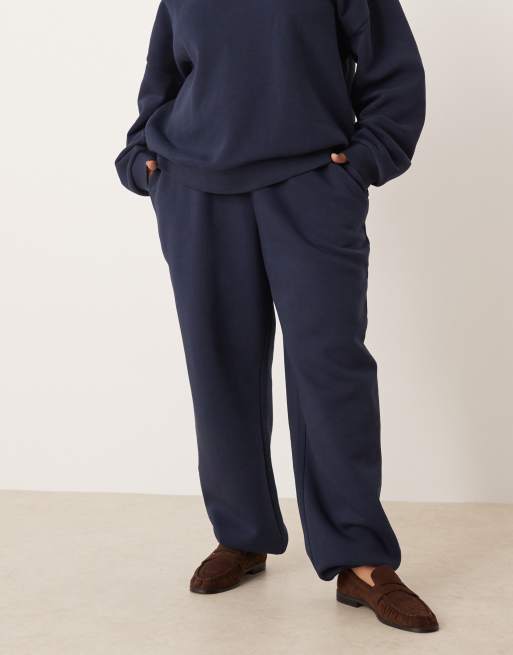 ASOS DESIGN Curve ultimate cuffed brushback trackies in navy | ASOS