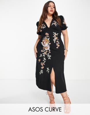 ASOS DESIGN Curve ultimate midi tea dress with collar and floral ...
