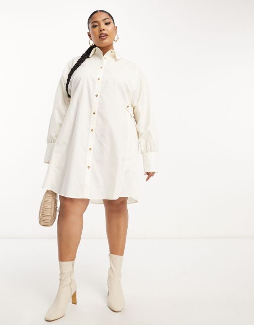 ASOS DESIGN Curve utility mini shirt dress with tab waist with horn ...