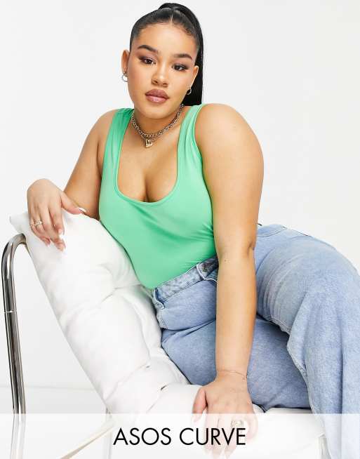 Asos Design Curve Vest With Scoop Front And Back In Green Asos