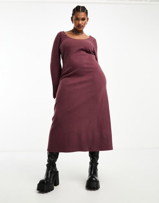 Asos Design Curve Vestito Lungo Morbido Con Scollo Rotondo Bordeaux