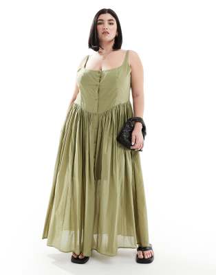ASOS DESIGN Curve voile picnic midi sundress in green | ASOS