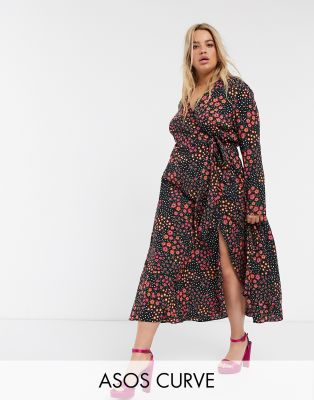 ASOS DESIGN Curve wrap maxi dress in mixed daisy print | ASOS