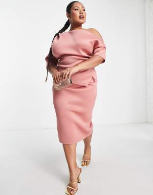 ASOS DESIGN Curve wrap shirt pencil midi dress in muted pink | ASOS