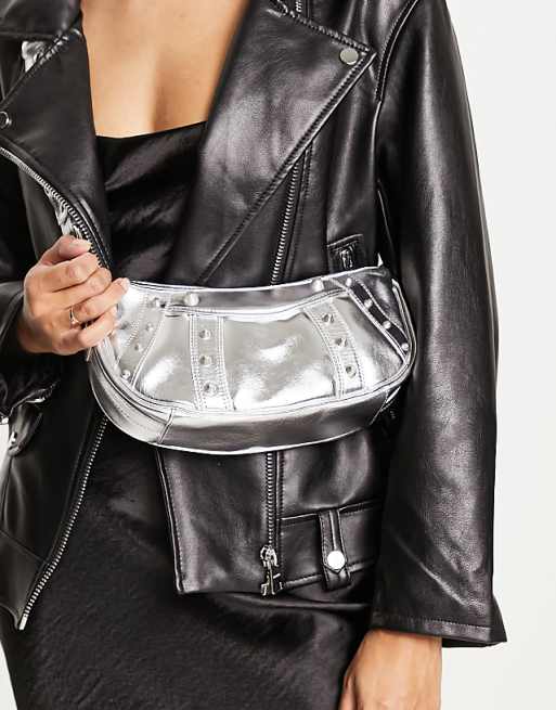 ASOS DESIGN curved crossbody bag with studding in silver | ASOS ASOS DESIGN curved crossbody bag with studding in silver | ASOS
