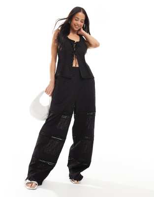 ASOS DESIGN cut and sew eyelet top & pants set in black | ASOS