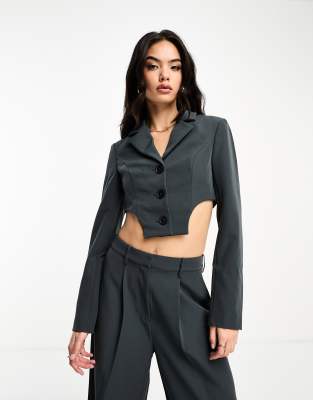 Asos Design Cut Out Corset Blazer In Charcoal-gray | ModeSens