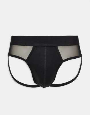 ASOS DESIGN – Czarne slipy typu jock strap ze wstawkami z siateczki | ASOS
