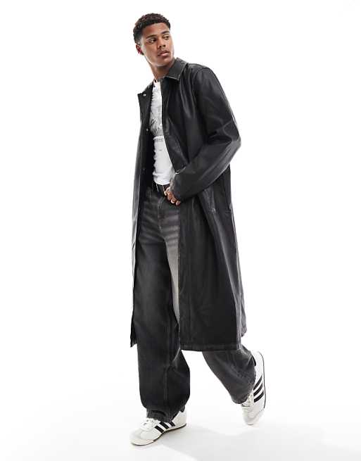 ASOS DESIGN – Czarny prochowiec oversize z imitacji skóry z efektem ... ASOS DESIGN – Czarny prochowiec oversize z imitacji skóry z efektem ...