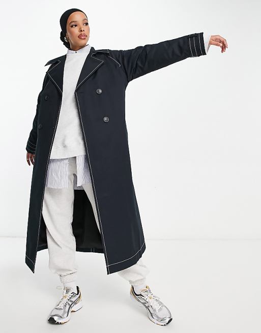 ASOS DESIGN – Czarny prochowiec z kontrastowymi szwami | ASOS ASOS DESIGN – Czarny prochowiec z kontrastowymi szwami | ASOS