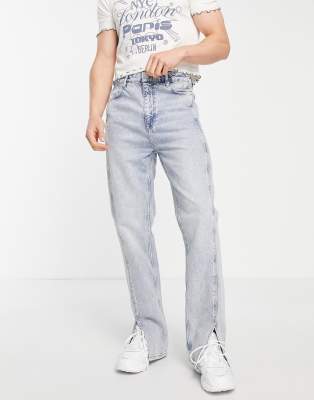 ASOS DESIGN dad jeans in light wash blue with front seam detail | ASOS