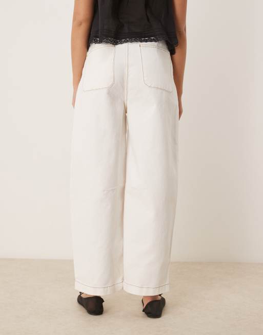 ASOS DESIGN denim arch leg pants in ecru | ASOS