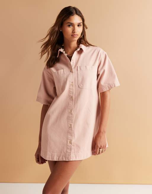 ASOS DESIGN denim boxy shirt dress in peach | ASOS