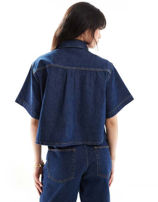 ASOS DESIGN denim boxy square jacket in indigo | ASOS