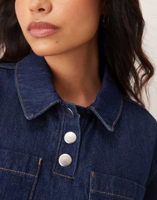 ASOS DESIGN denim crop henley top in indigo | ASOS