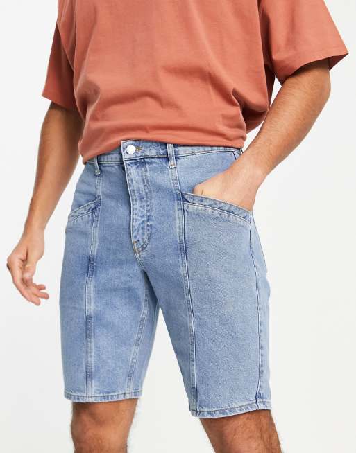 ASOS DESIGN denim dad short in light wash with front panel detail | ASOS