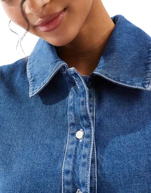 ASOS DESIGN denim fitted shirt in indigo | ASOS