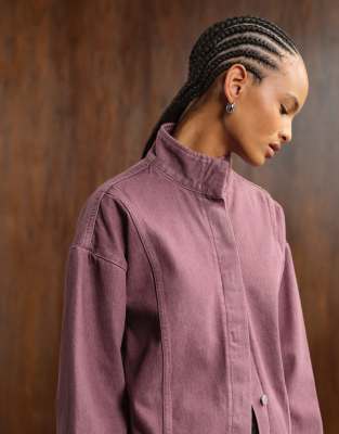 ASOS DESIGN denim funnel neck oversized jacket in pink | ASOS