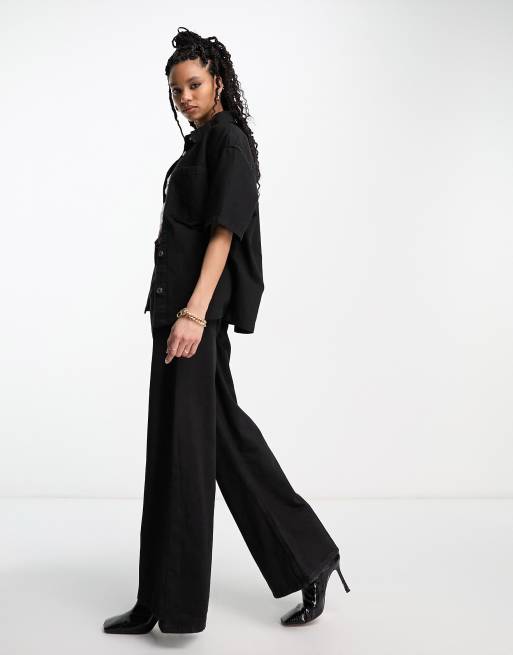 ASOS DESIGN denim longline shirt in washed black | ASOS