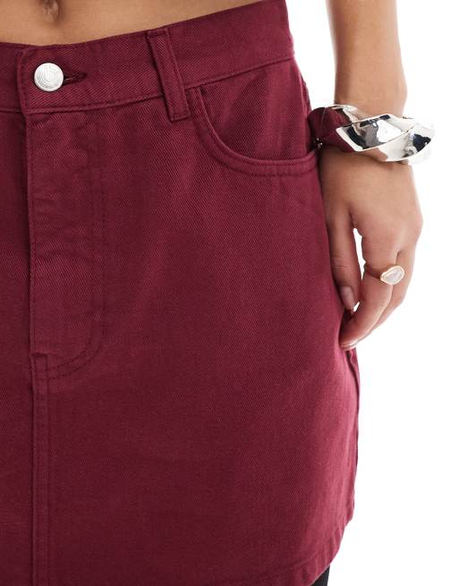 Maroon jean skirt store