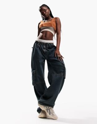 ASOS DESIGN denim parachute pant in blue | ASOS