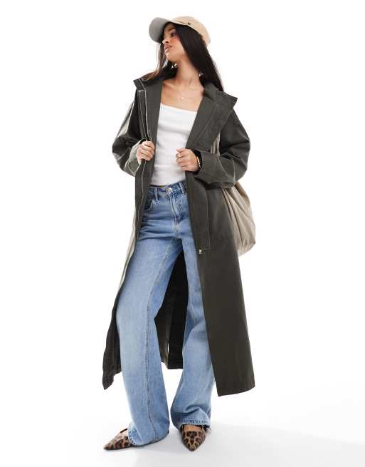 ASOS DESIGN denim parka jacket in khaki wash | ASOS