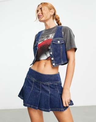 ASOS DESIGN denim pleated mini skirt in mid blue - part of a set | ASOS