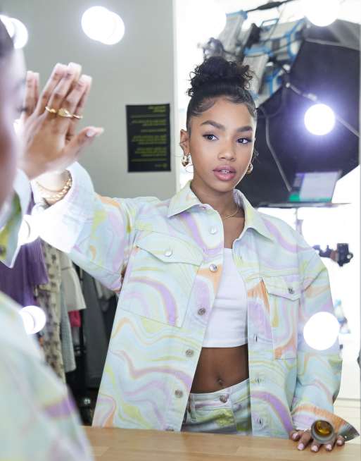 ASOS DESIGN denim shacket in swirl print set | ASOS