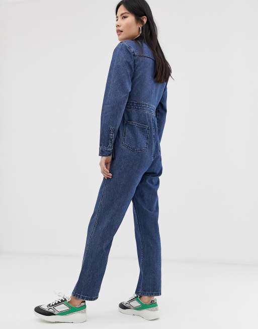 Asos Design Denim Utility Boilersuit In Midwash Blue Asos 42 Off