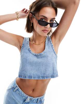 ASOS DESIGN denim vest top in lightwash blue co-ord | ASOS