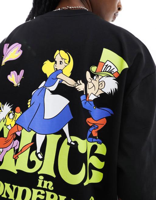 ASOS DESIGN Disney Oversize T Shirt mit Unisex Passform in Schwarz und Alice in Wonderland Print ASOS