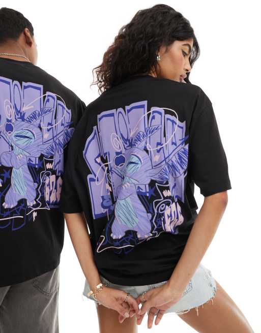 ASOS DESIGN Disney oversized unisex tee in black with Stitch graffiti ...