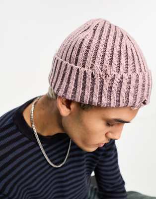 ASOS DESIGN distressed beanie in lilac | ASOS