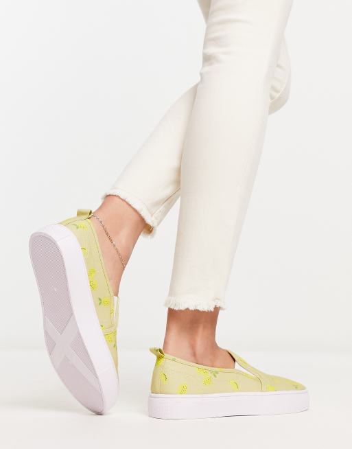 ASOS DESIGN Dotty slip on canvas sneakers in lemon print | ASOS