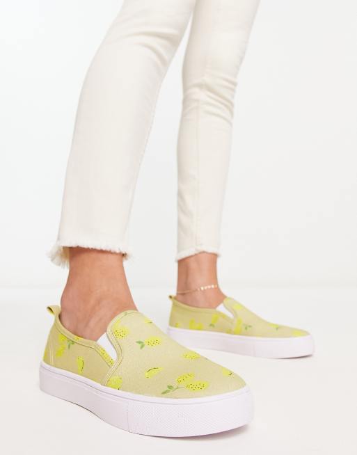 ASOS DESIGN Dotty slip on canvas sneakers in lemon print | ASOS