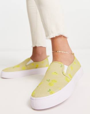 ASOS DESIGN Dotty slip on plimsolls in lemon print | ASOS