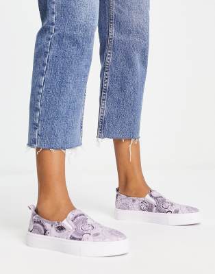 ASOS DESIGN Dotty slip on plimsolls in lilac celestial print | ASOS