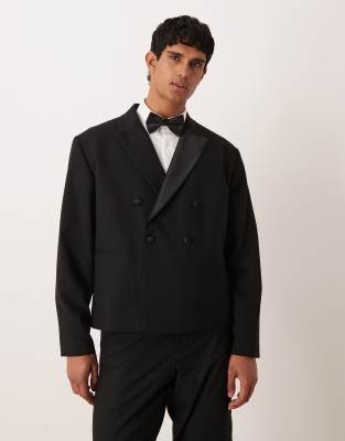 ASOS DESIGN double breasted boxy suit tuxedo jacket in black | ASOS