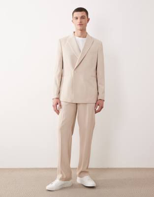 ASOS DESIGN double breasted regular suit with wrap detail in beige | ASOS