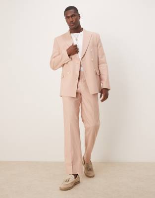 ASOS DESIGN double breasted slim suit with linen in dusty pink | ASOS