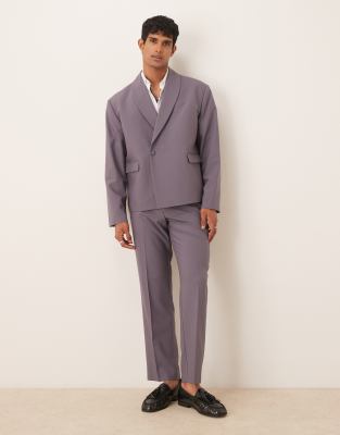 ASOS DESIGN double breasted wrap boxy suit tuxedo in dark gray | ASOS